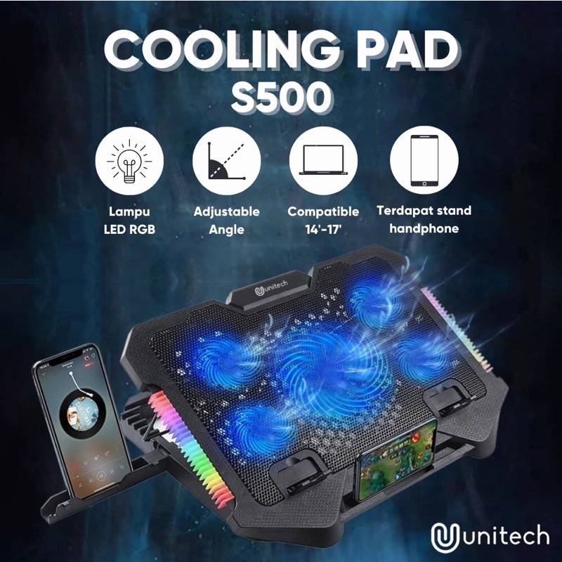 Jual cooling pad gaming laptop unitech s500 RGB free holder phone | Shopee Indonesia