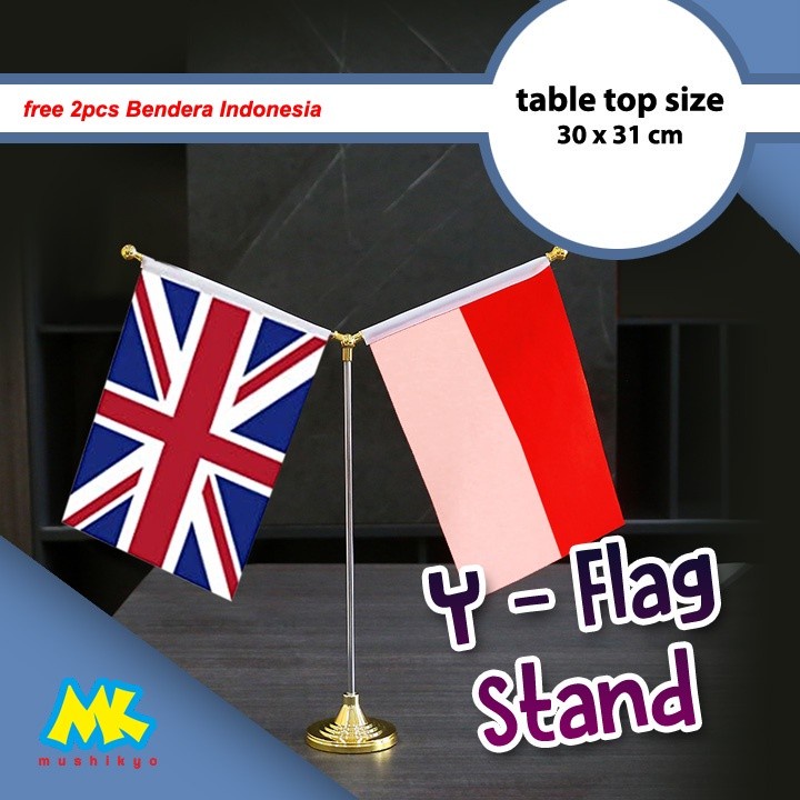 Jual Stand Tiang 2 Bendera Meja model Y / Stainless Steel Flag Pole ...