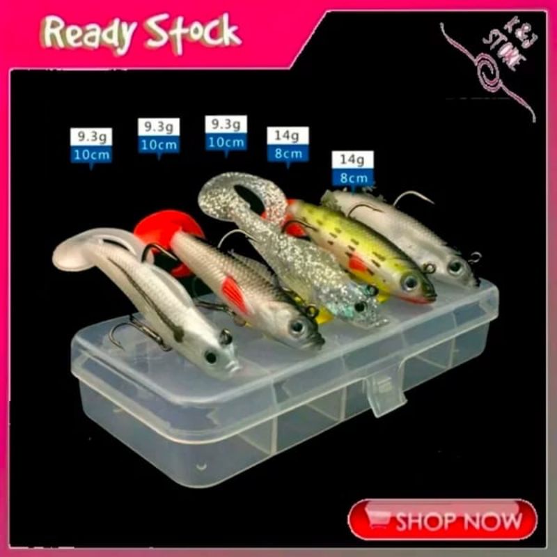 Jual Set 5 Pcs Bonus Box Umpan Pancing Casting Soft Lure lengkap dengan ...