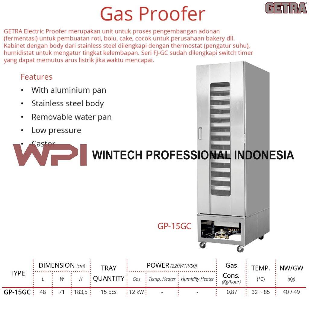 Jual Getra GP-15GC Gas Proofer - Kabinet Pengembang Adonan Roti Pakai ...