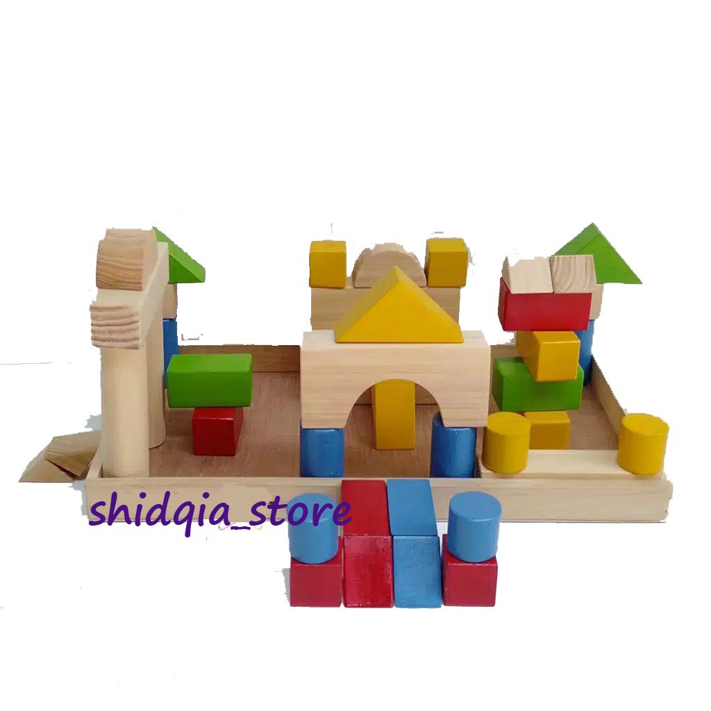 Jual Mainan Kayu Edukasi Balok Susun 42 pcs Bahan Kayu Pinus -Wooden ...