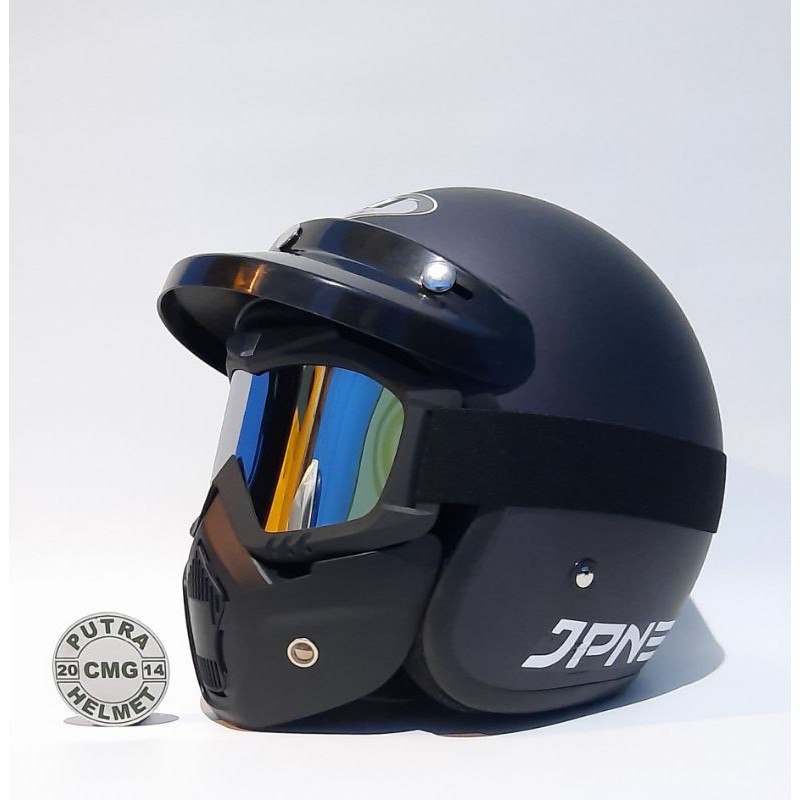 Jual PAKET HELM BOGO JPN ARC RETRO GUNMETAL ABU TUA GOOGLE MASK ...
