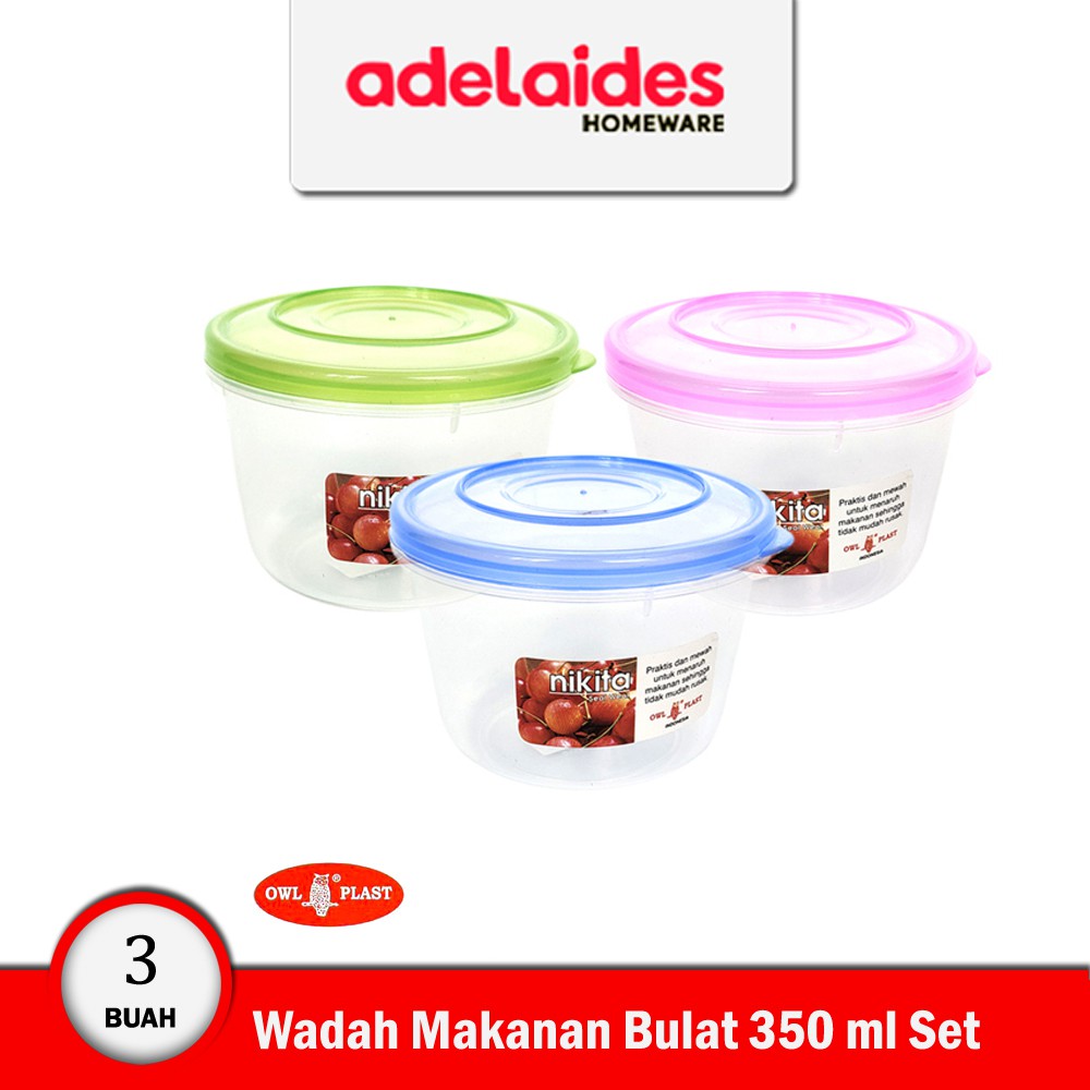 Jual Owl Nikita Wadah Makanan Bulat 350 ml set isi 3 buah Warna Random ...