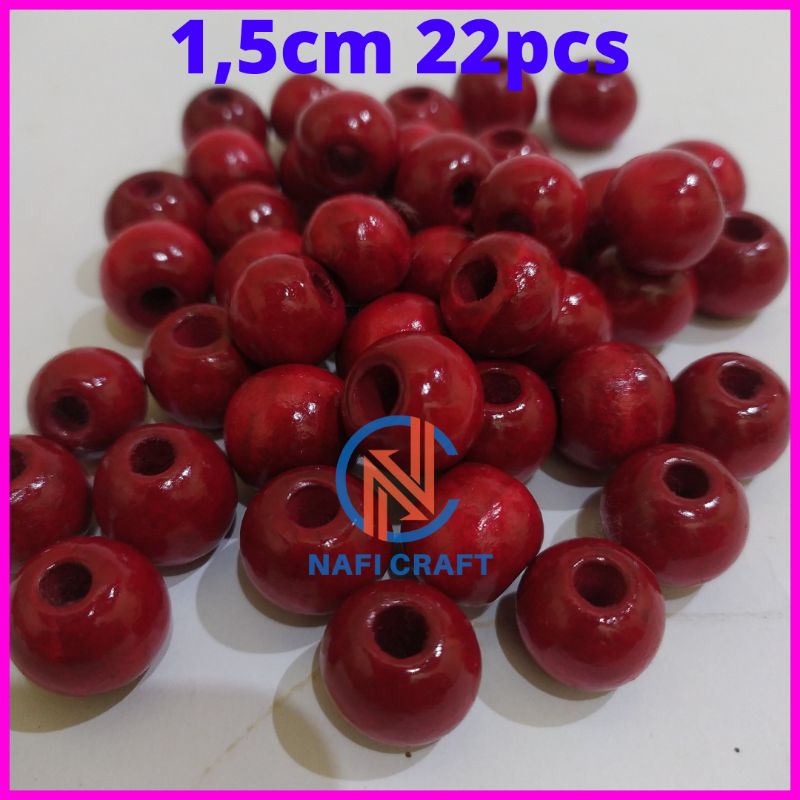 Jual manik bulat kayu 15mm bahan kerajinan macrame | monte kayu bulat ...