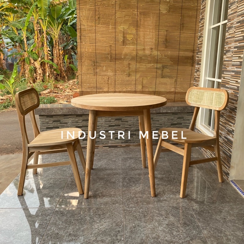 Jual Set Meja Makan Cafe Bulat - Kursi Ropan Rotan Square - Meja Makan Bundar Retro Scandinavian ...