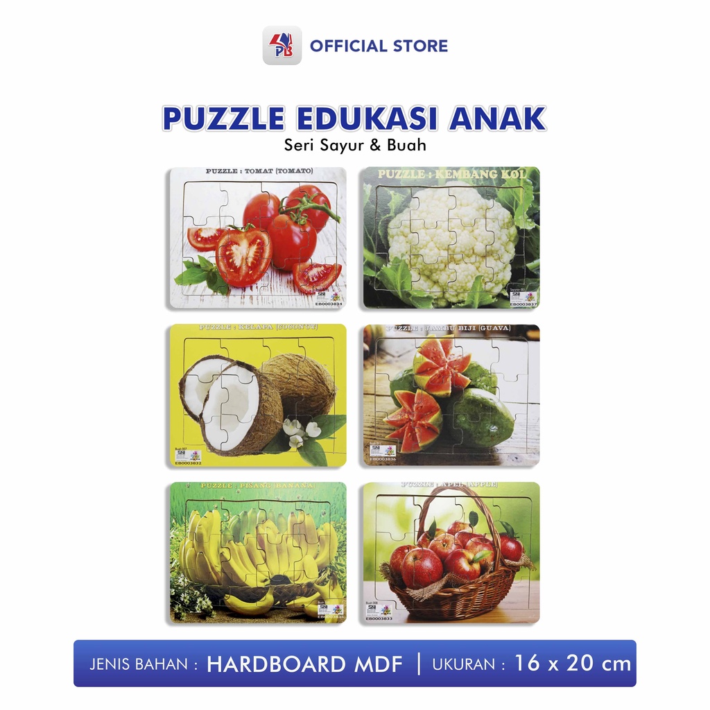 Jual Puzzle Edukasi Anak / Puzzle Kayu / Puzzle Anak Kelapa Apel Tomat ...