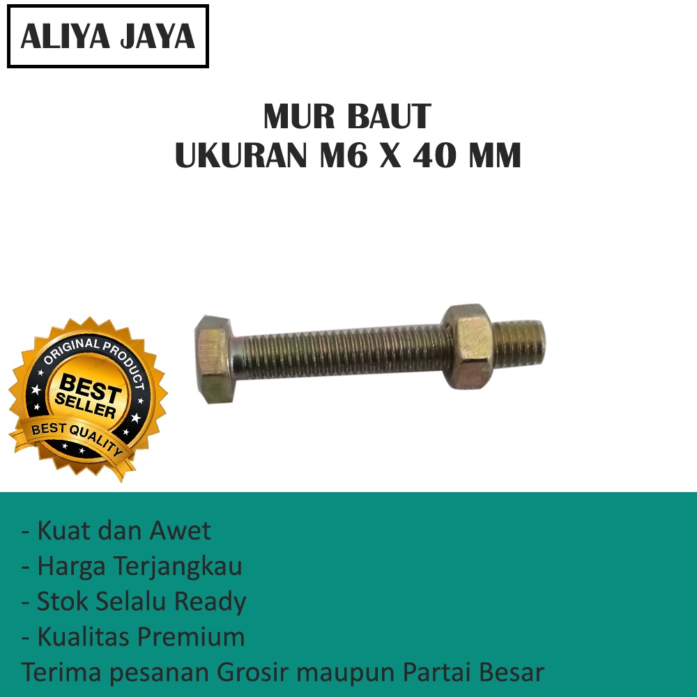 Jual MUR BAUT UKURAN M6 X 40 MM KNG MURAH (HARGA PER 10 PCS) | Shopee ...