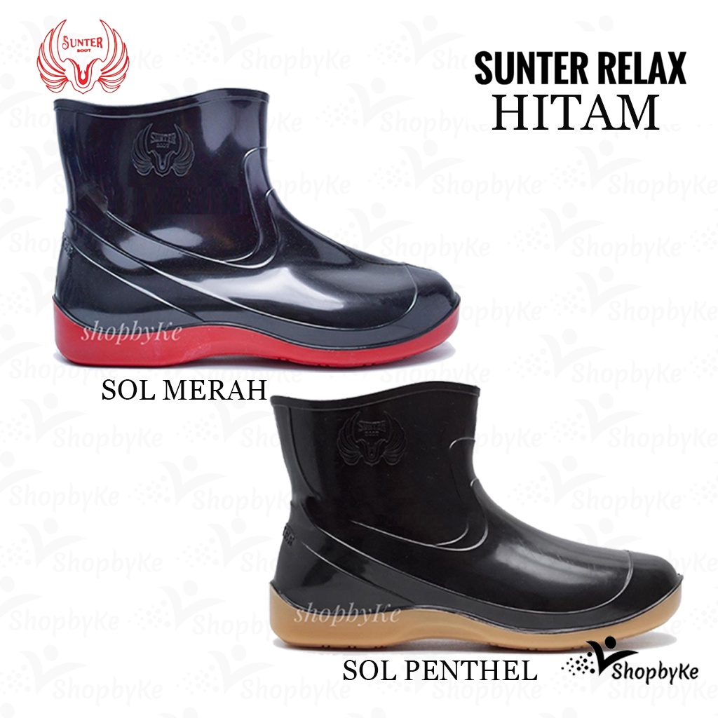Jual Sepatu Boots Karet Pendek Sunter Relax Hitam Sol Merah dan Hitam ...