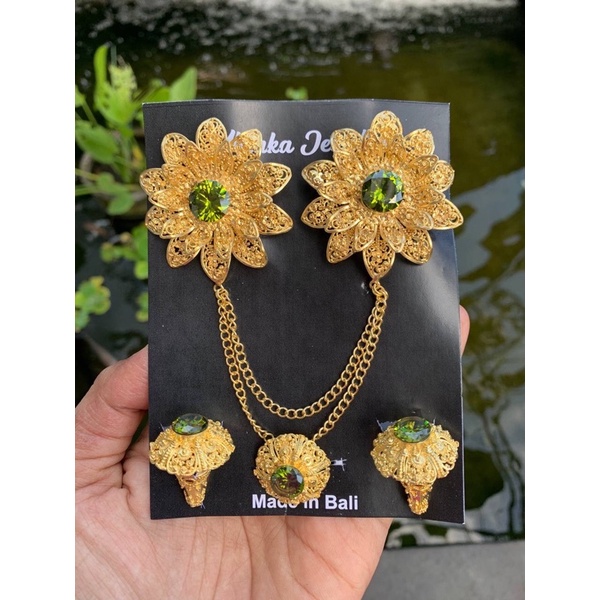 Jual set bros alpaka bali motif kancing klopak mutiara sirkon asli | Shopee Indonesia