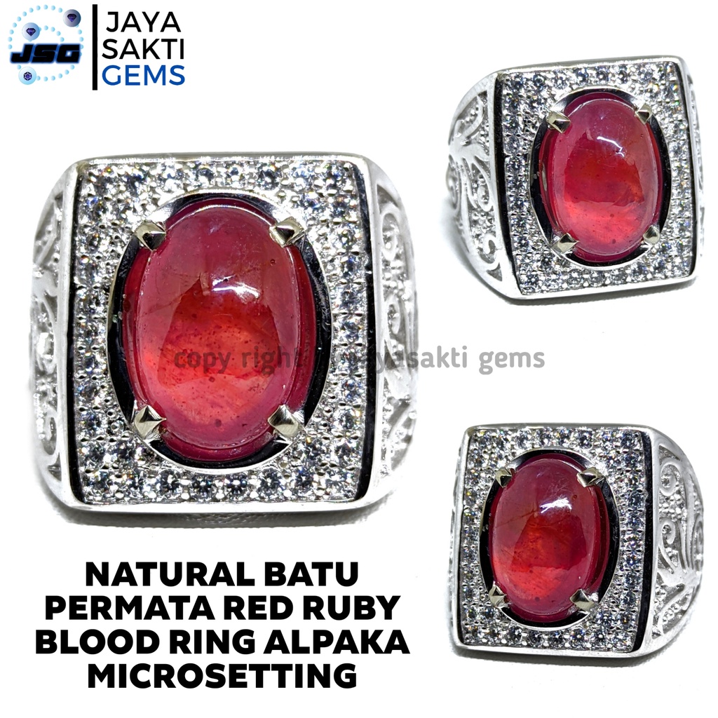 Jual Natural Batu Permata Red Ruby Blood Ring Alphaka Microsetting ...