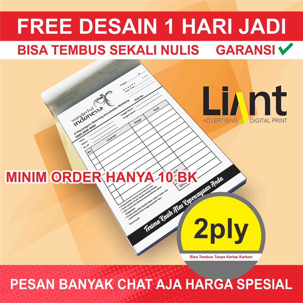 Jual NOTA 1 WARNA 1/4 FOLIO - CUSTOM DESAIN LOGO CUSTOMER | Shopee ...