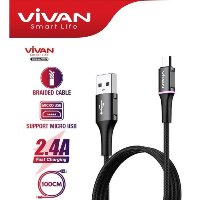 Jual Vivan Micro USB LED Data Cable VDM100 2.4A Light Quick Charge ...