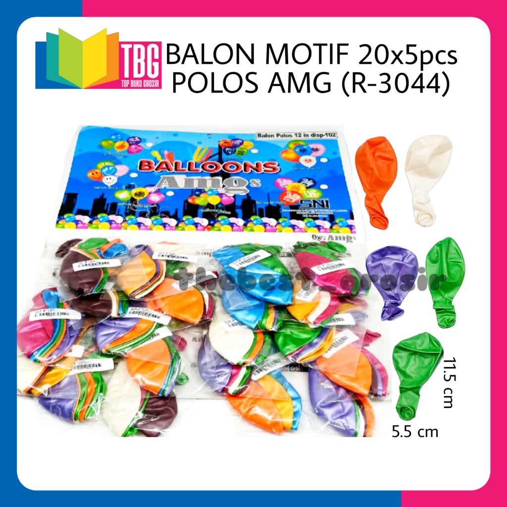 Jual 1 PACK (5 PCS) BALON MOTIF POLOS AMG (3044) / BALON PESTA / HIASAN ...