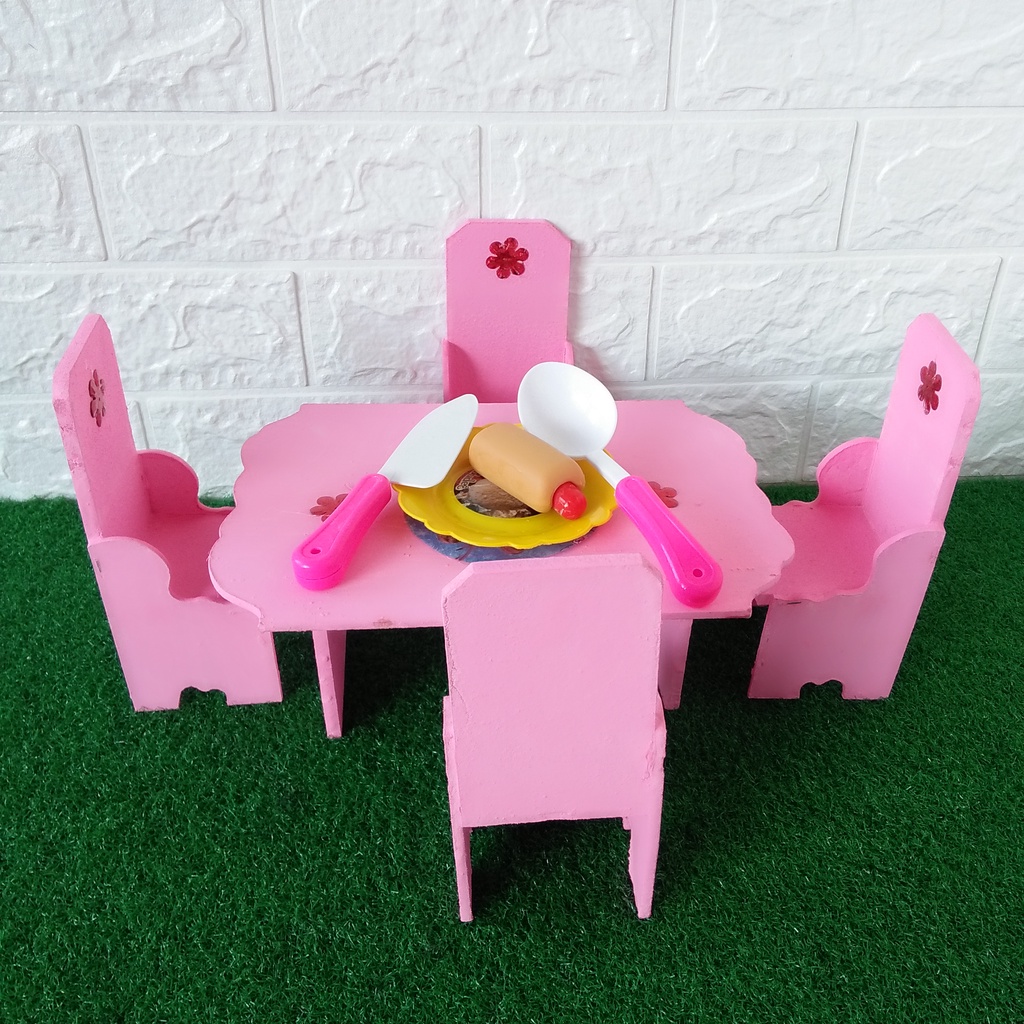 Jual Meja Makan Berbi Mainan Perlengkapan Berbi Boneka Berbi Kursi ...