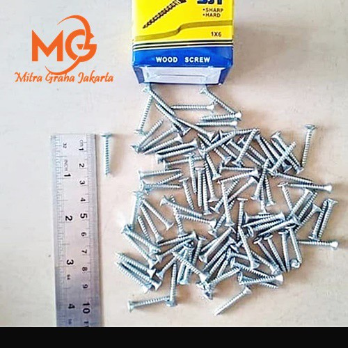 Jual SKRUP KAYU 1" X 6MM ISI 100 PCS/ WOOD SCREW / TAPING SKRUP AWET ...