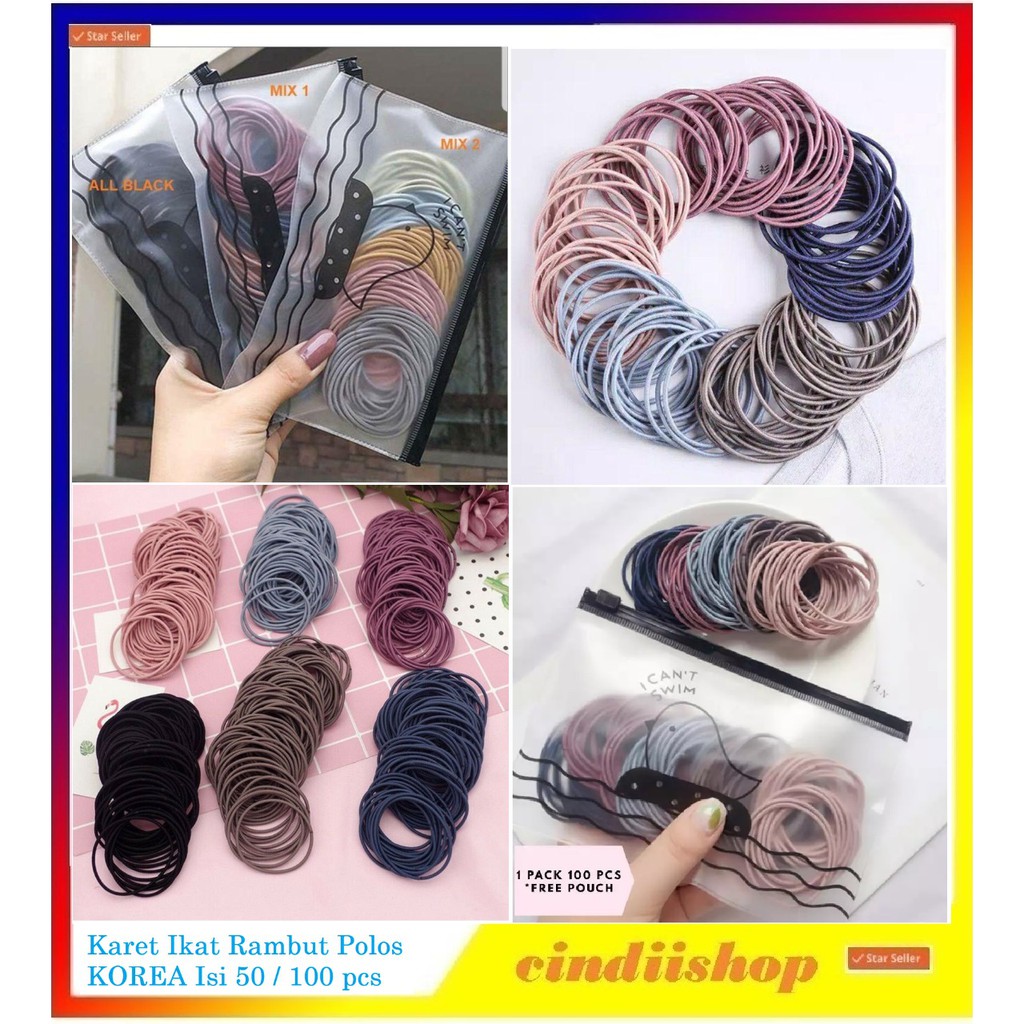 Jual Karet Ikat Rambut Kepala Korean Style Elastis Polos Bahan Karet ...
