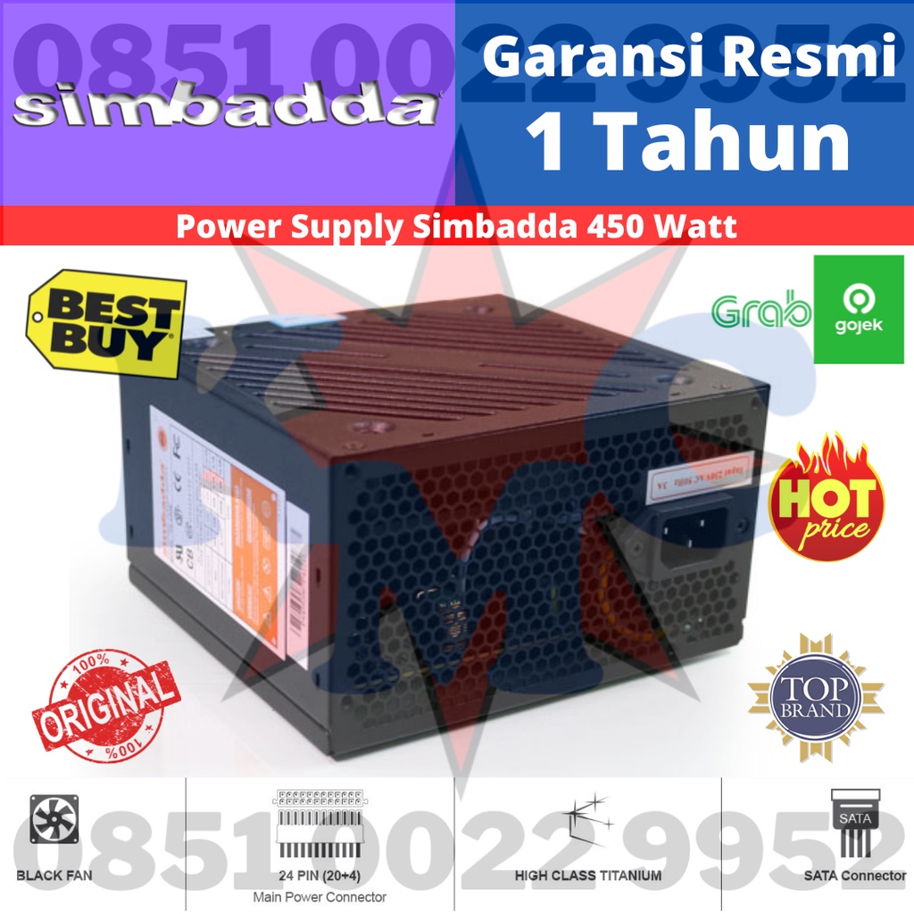 Jual POWER SUPPLY SIMBADDA 450 WATT 80 PLUS 450 W PSU 450W SIMBADDA ...