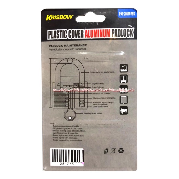 Jual Jual Krisbow Plastic Cover Alumunium Padlock Gembok Kecil Gembok ...
