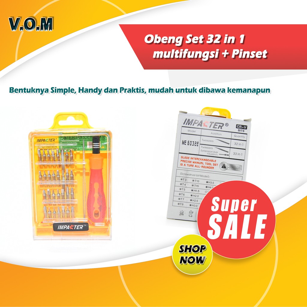 Jual VOM Obeng Set 32 in 1 multifungsi + Pinset - 0283 | Shopee Indonesia