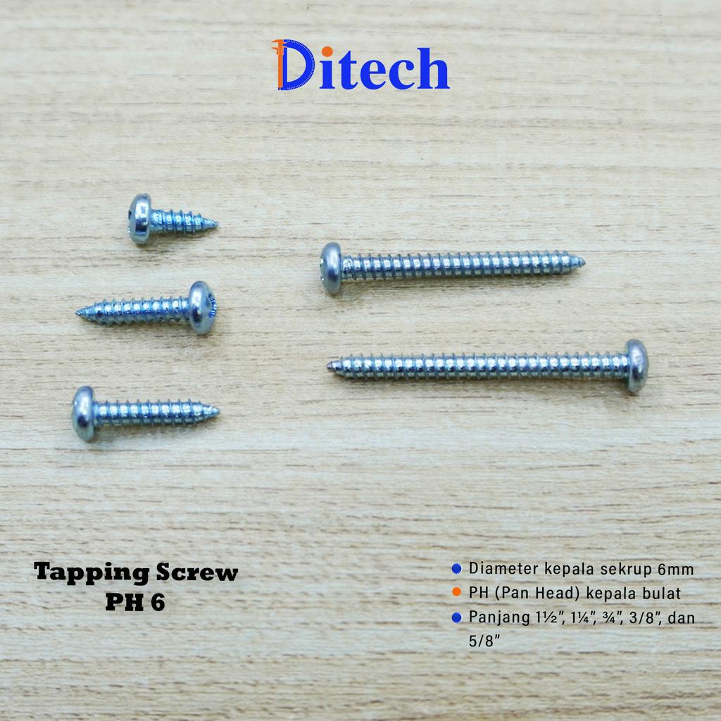 Jual [100pcs] Skrup PH 6 / Tapping Screw Kepala Bulat Ukuran Kepala 6 ...