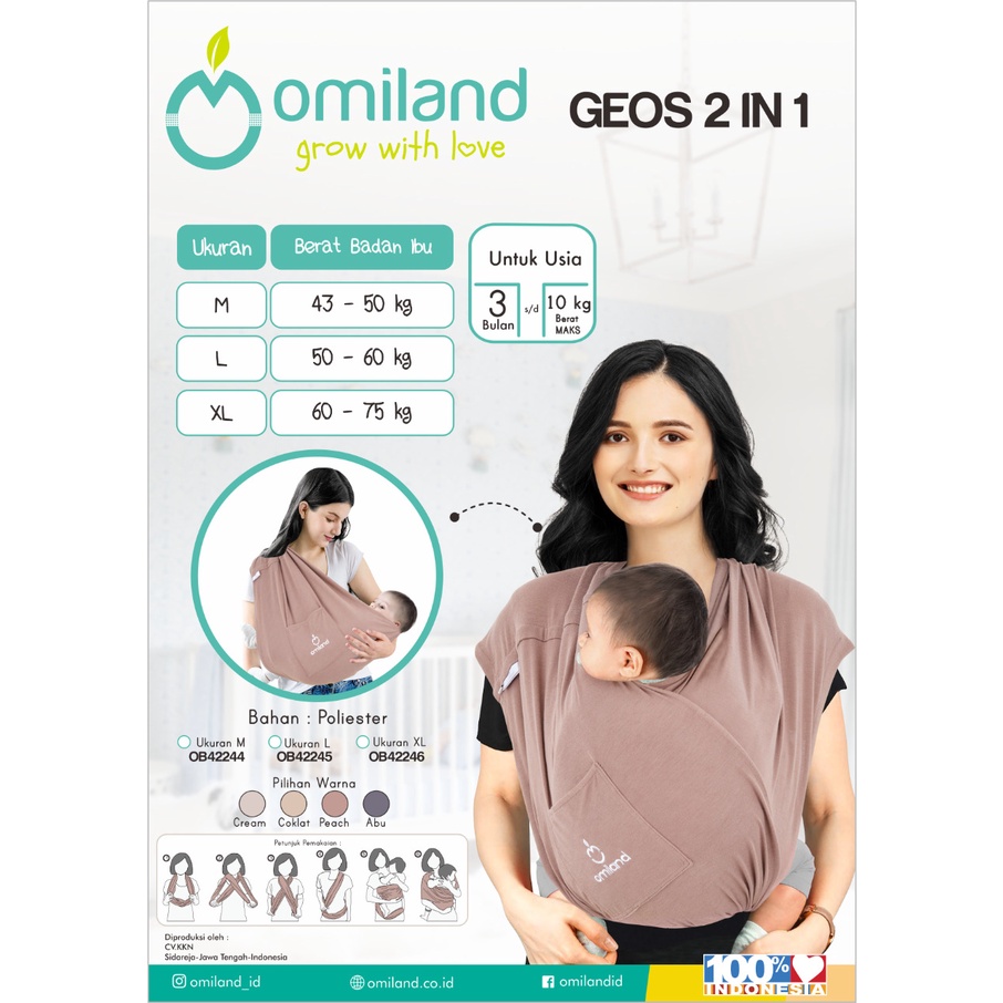 Jual Omiland Gendongan Bayi Geos 2 in 1 (Cocok u/ newborn) SIze M / L ...