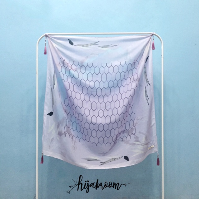 Jual Kerudung segiempat rumbai tassel warna ungu purple lilac biru blue ...