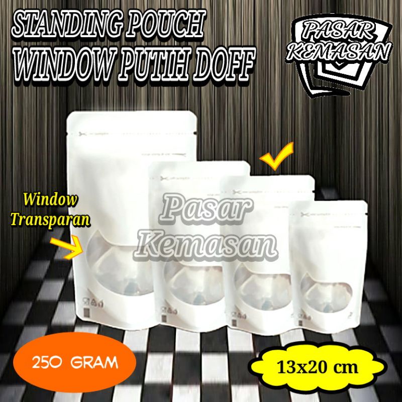 Jual STANDING POUCH WINDOW PUTIH DOFF 250 GRAM ZIPPER KEMASAN KOPI ...