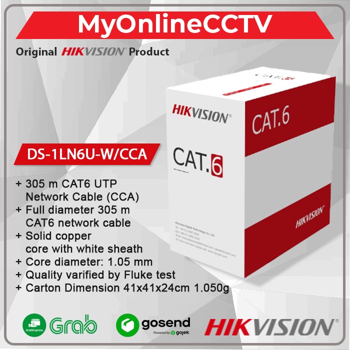 Jual DS-1LN6U-W/CCA Cat6 Hikvision DS 1LN6U W/CCA Kabel LAN UTP Cat 6 305 Meter 23AWG | Shopee ...