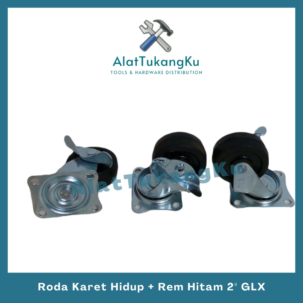 Jual Roda Karet Hitam Hidup + Rem 2" GLX / Roda Karet Gepeng Rem 2 inch ...