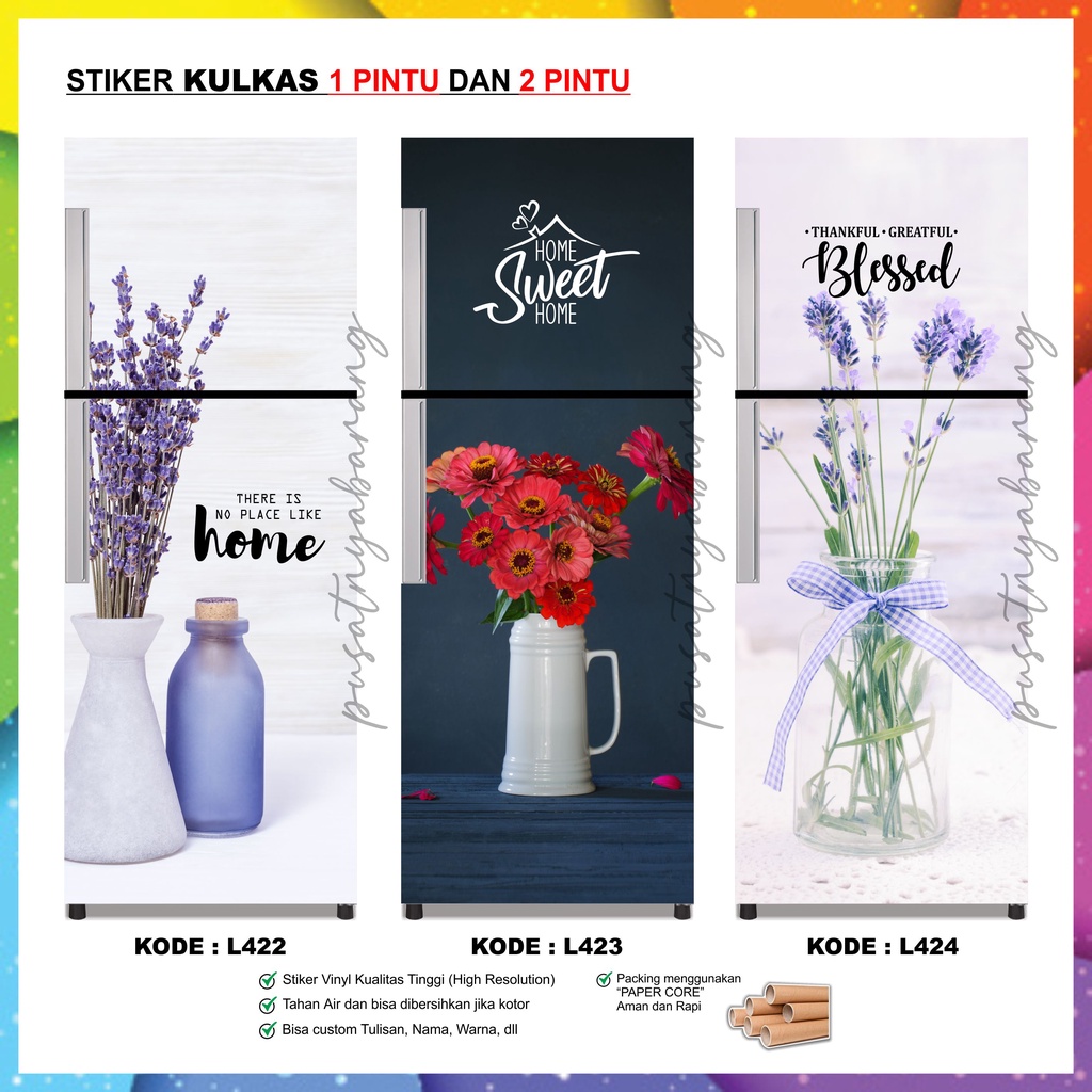 Jual STIKER KULKAS 1 PINTU DAN 2 PINTU MOTIF BUNGA | Shopee Indonesia