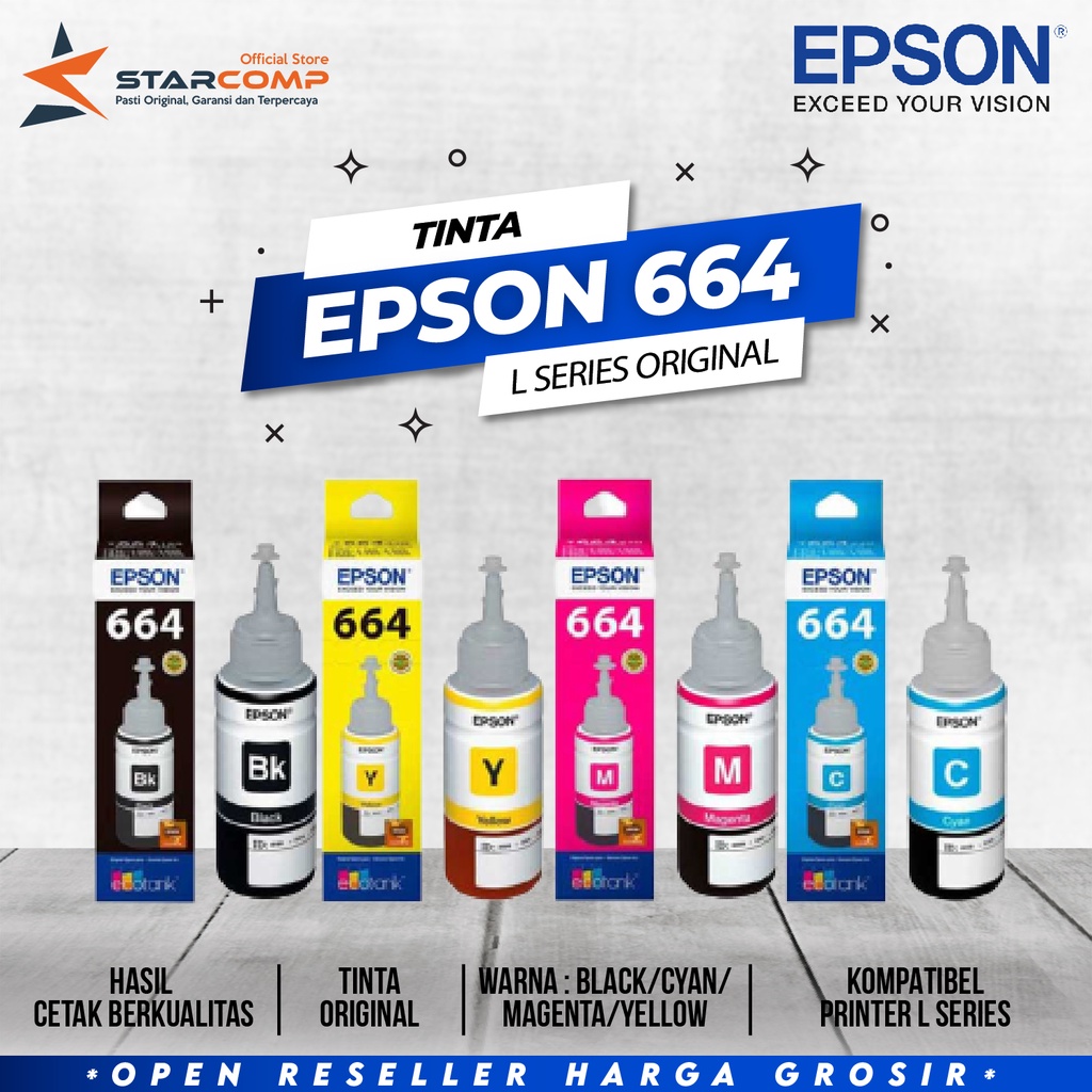 Jual Tinta EPSON 664 Black Cyan Magenta Yellow for L Series Original | Shopee Indonesia