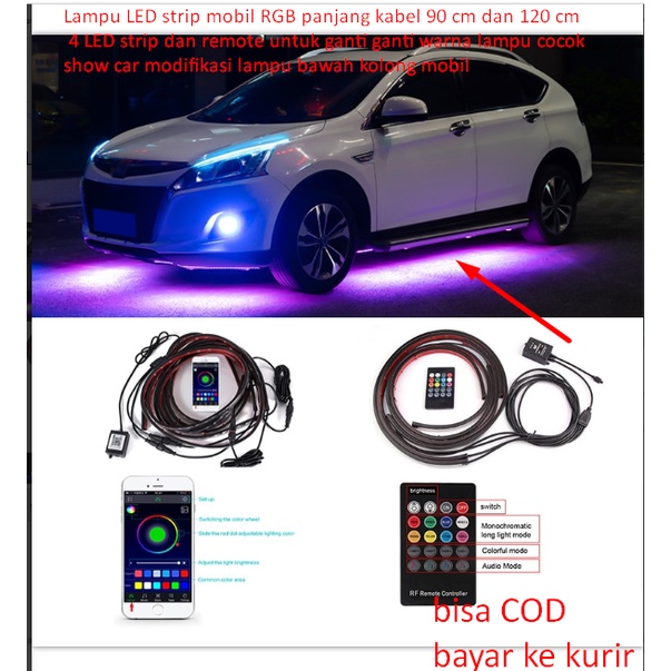 Jual Lampu LED strip mobil RGB panjang kabel 90 cm dan 120 cm 4 LED ...