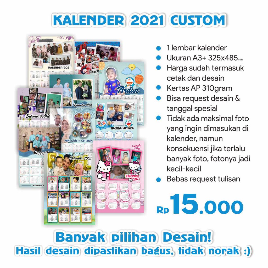 Jual Kalender 2022 Custom A3+ | 1 Lembar 12 BULAN | Custom Desain ...