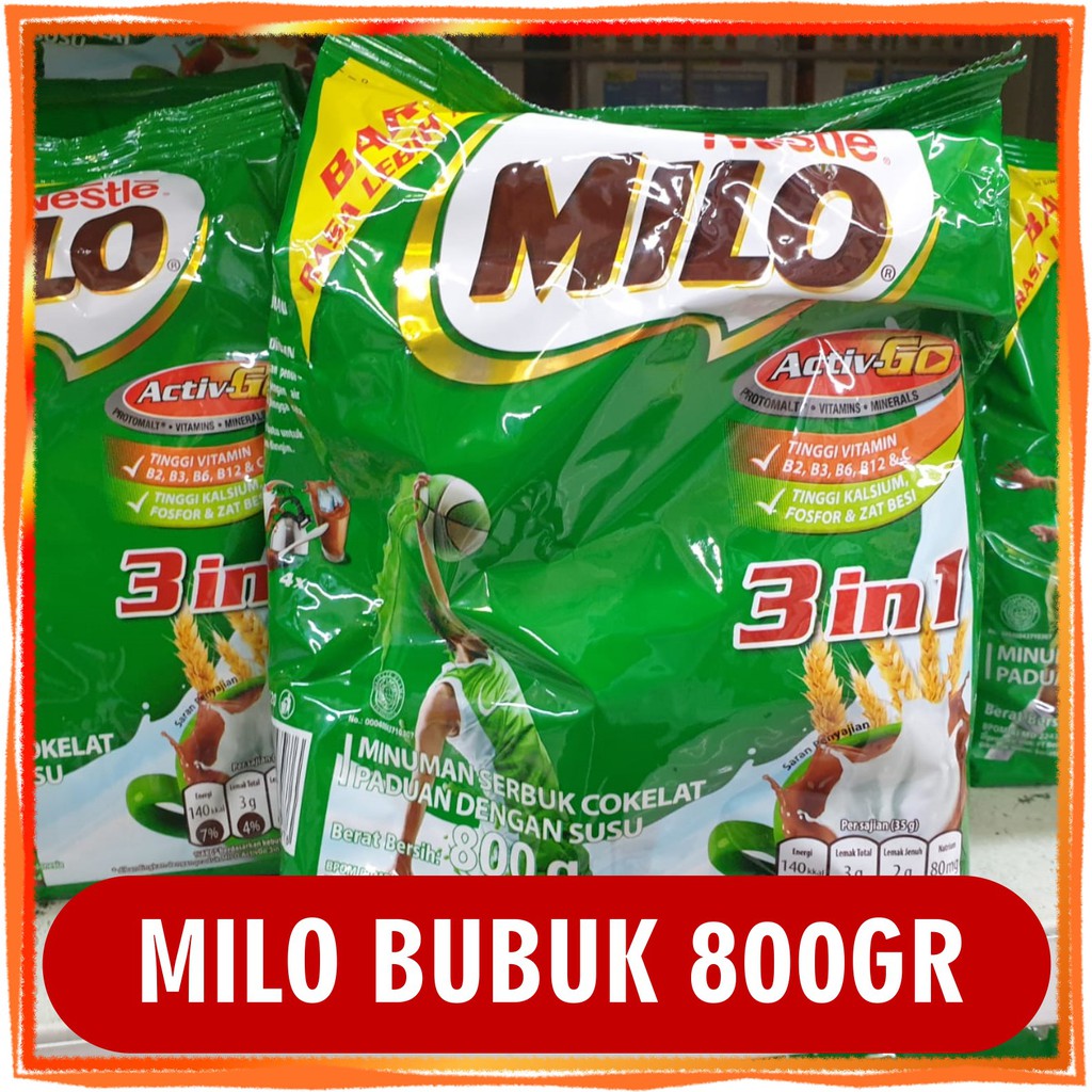 Jual Milo Minuman Susu Bubuk Coklat Berenergi Milk Drink 800gr | Shopee ...