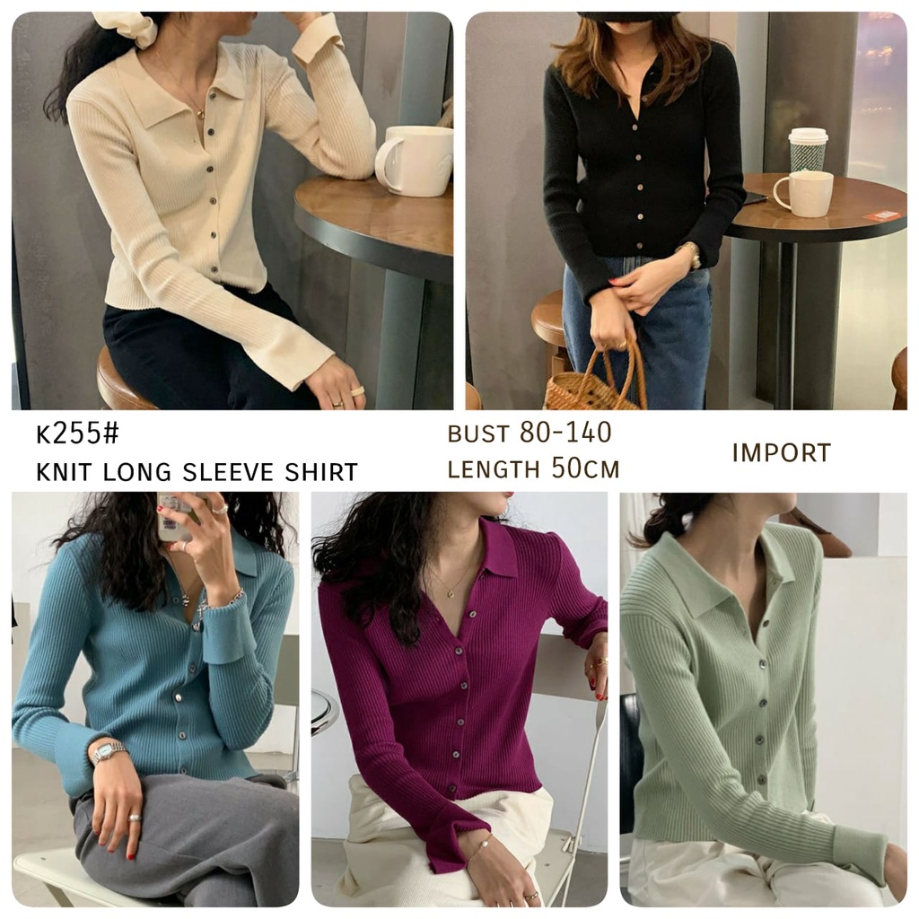 Jual Elisa Knit Long Sleeve Shirt Atasan Wanita K255 | Shopee Indonesia