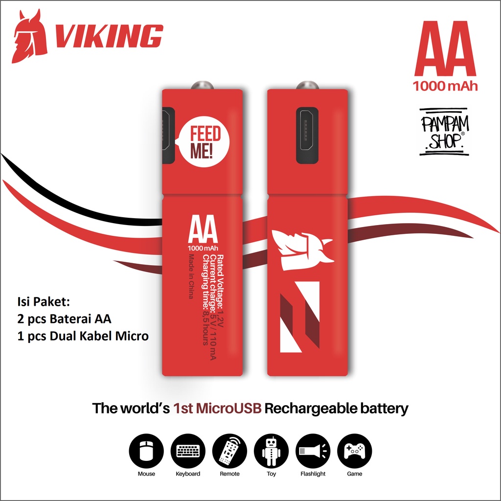 Jual Viking Baterai AA Cas Micro USB Rechargeable Battery 1.2V 1000 mAh ...