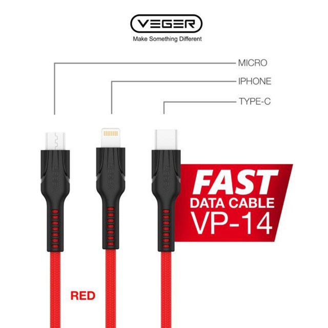 Jual Veger VP-14 Kabel Micro Usb / Lightning / Type-C QC 3.0 Quick ...