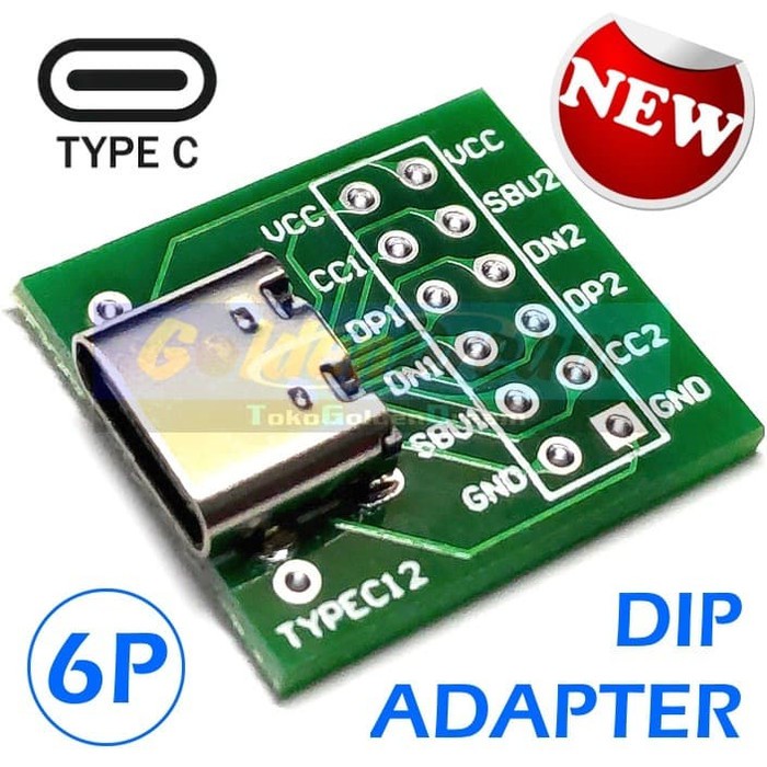 Jual DIP Adapter Type C USB Female Tipe C PCB 2.54mm Board 4P 6P 12P ...