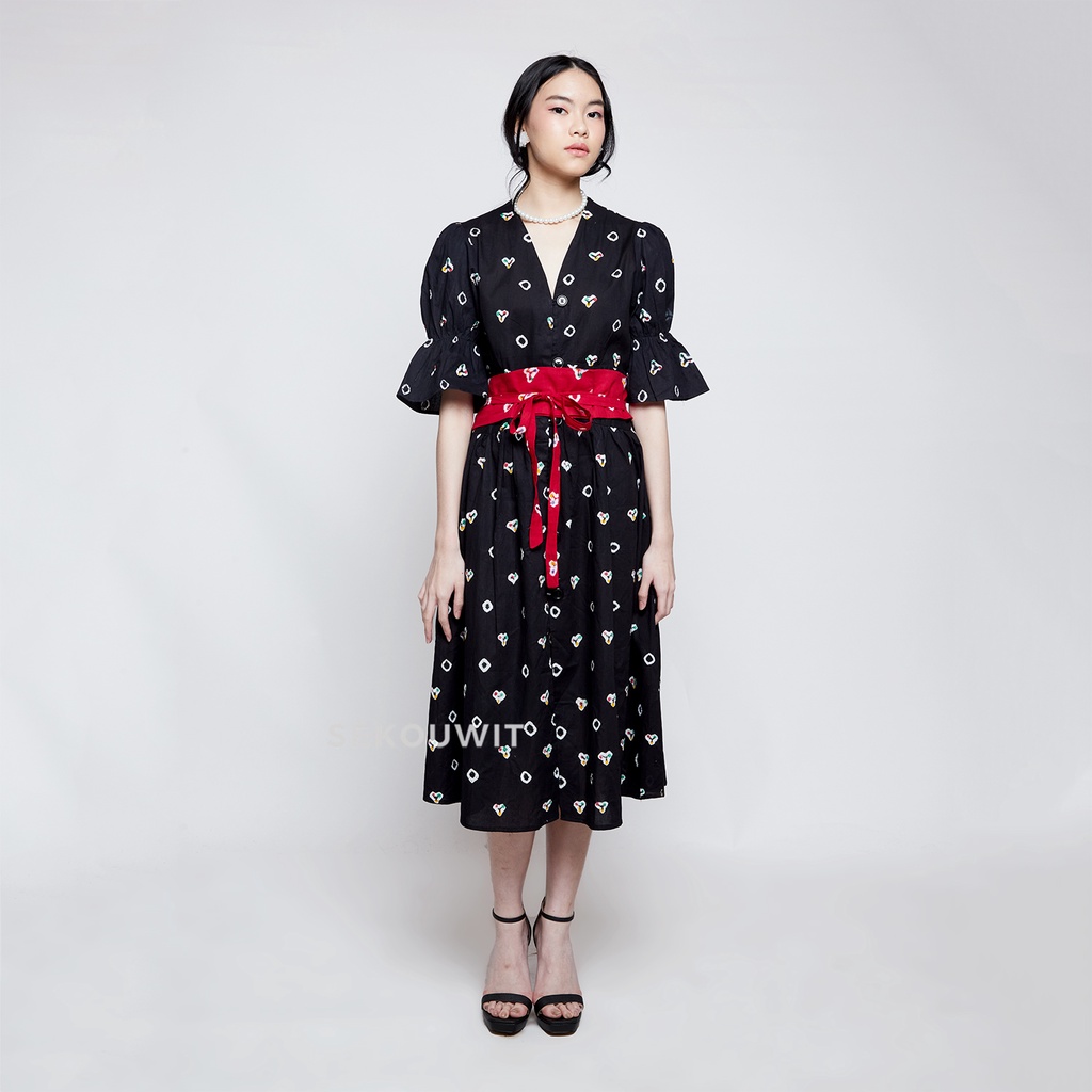 Jual EUGENIA Botton-Down V Neck Midi Dress Batik Jumputan Sèkouwit ...