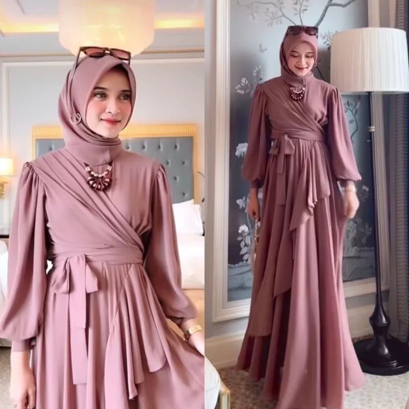 Jual Meyhira Dress Gamis Warna Green Sage Putih Maroon Dusty Blue Greensage Gaun Pesta Muslimah ...