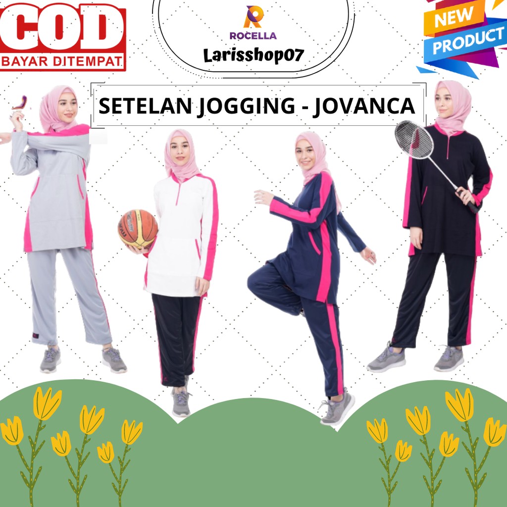 Jual Rocella Setelan Olahraga Muslimah Pakaian Olahraga Wanita Untuk Gowes Senam Lari KAOS ...