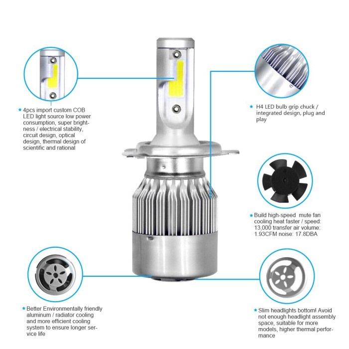 Jual HILO Lampu Led Mobil H4 Headlamp Headlight Mobil C6 H4 Isi 2 Pcs ...