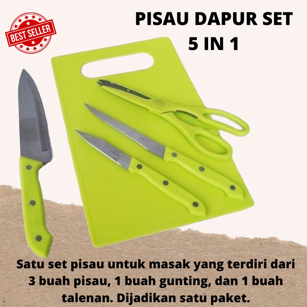 Jual Talenan Set 5 in 1 Pisau Dapur + Talenan + Gunting Dapur Koki ...