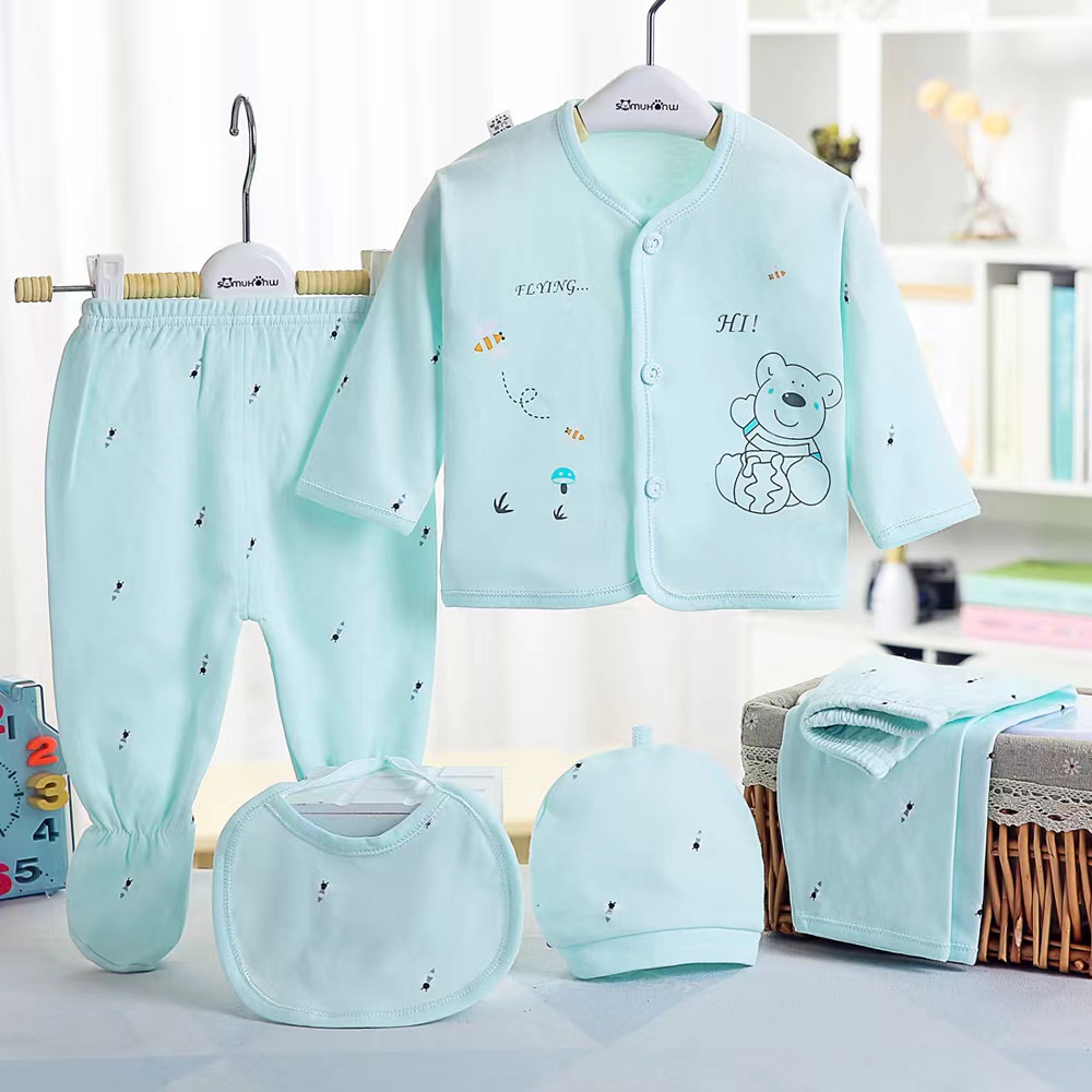 Jual LKM273 Newborn Set Sleepsuit Baju Baby Cotton Bayi Baru Lahir 5in1 ...