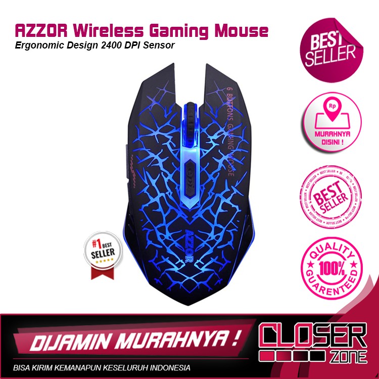 Jual AZZOR Wireless Gaming Mouse Silent 2400 DPI - M6 - Blue | Shopee ...
