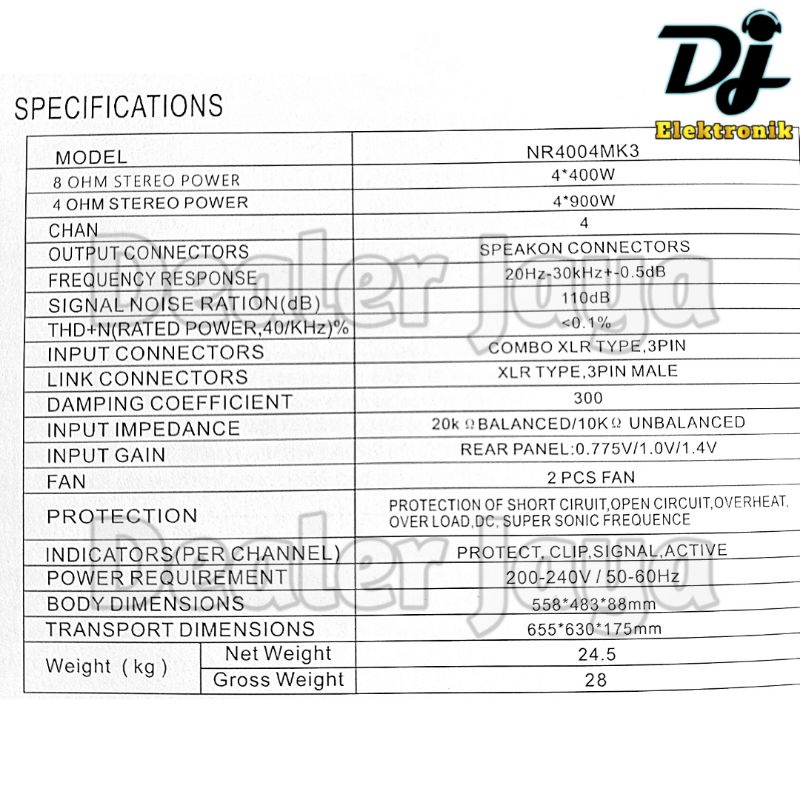 Jual Power Amplifier RDW NR 4004 MK3 / NR 4004MK3 Class H - 4 channel ...