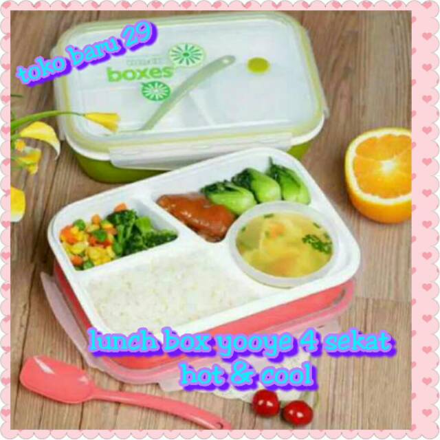 Jual LUNCH BOX YOOYE 4 SEKAT + SUP & SENDOK ( HOT & COOL ) | Shopee ...