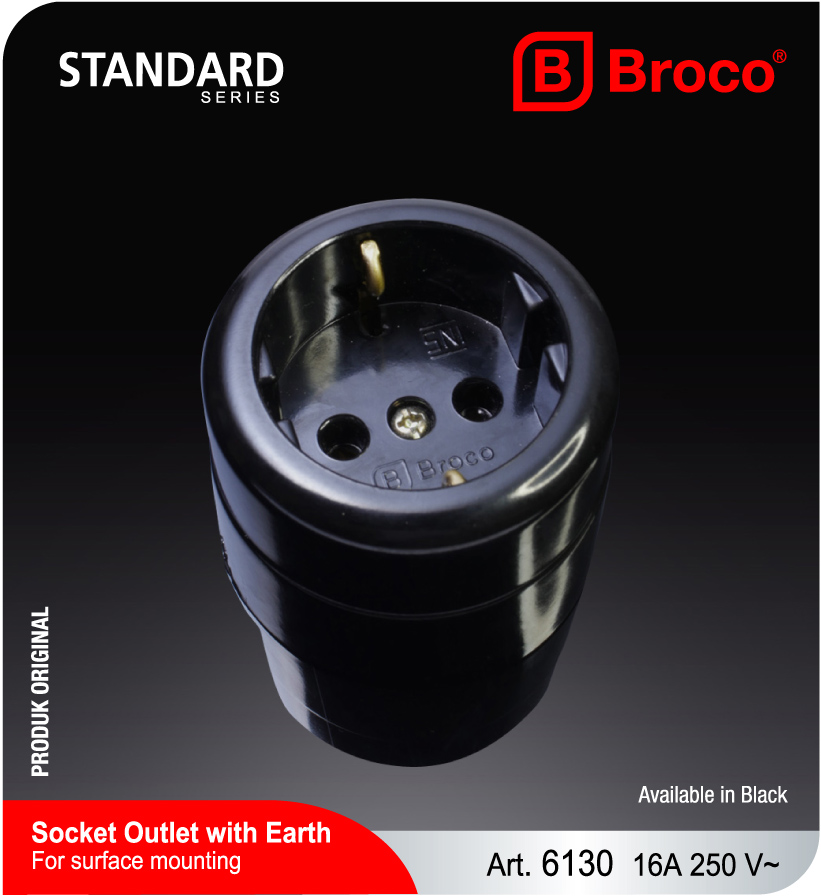 Jual Broco Electrical 6130 Stop Kontak Arde Outbow Hitam | Shopee Indonesia