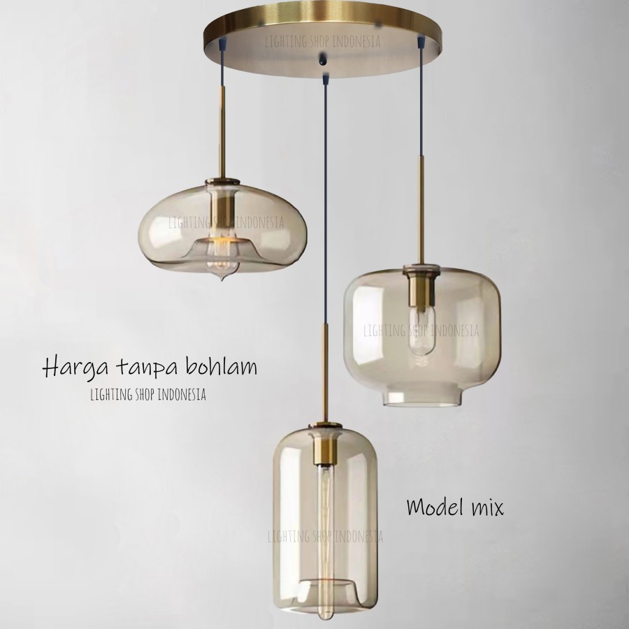 Jual Lampu gantung void 3in1 kaca teh minimalis kop bulat 1set 3 lampu | Shopee Indonesia