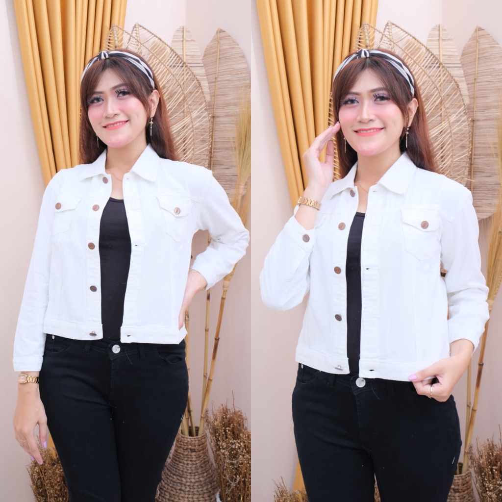 Jual ARO - JAKET CROPTY JEANS PUTIH // WITNEY JAKET JEANS PUTIH WANITA ...